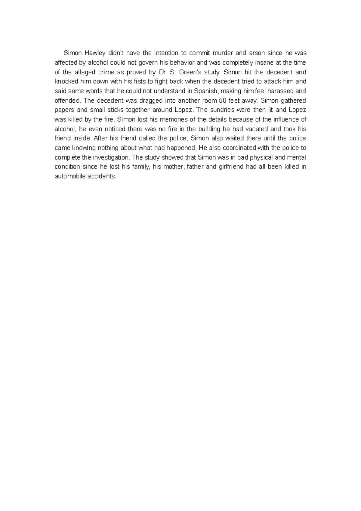 Statement of Facts Revision - Simon Hawley didn’t have the intention to ...