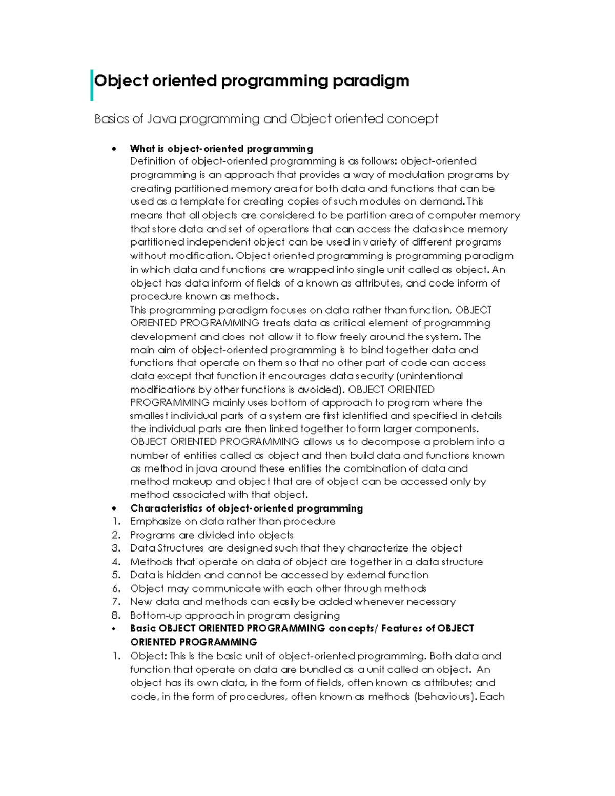 Object oriented programming paradigm new - Object oriented programming paradigm Basics of Java ...