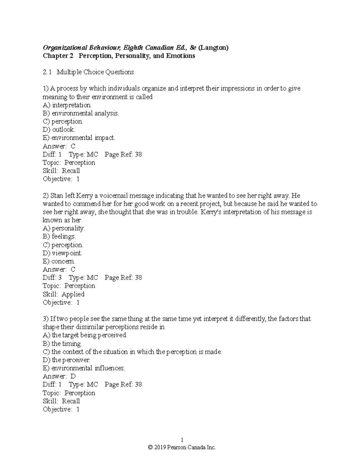 02 lang OB 8e tb ch02 - MGMT3041 Organization Behaviour Professor: Judy ...