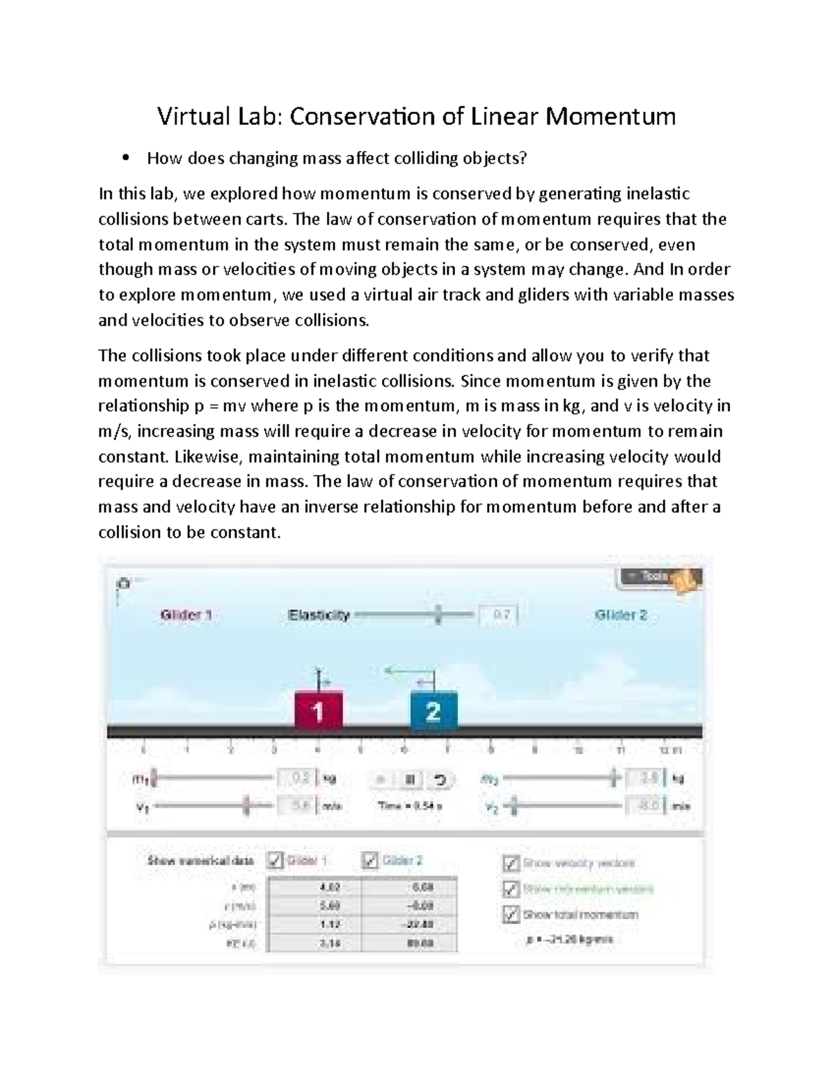 Lab 123 - the complete lab - Virtual Lab: Conservation of Linear ...