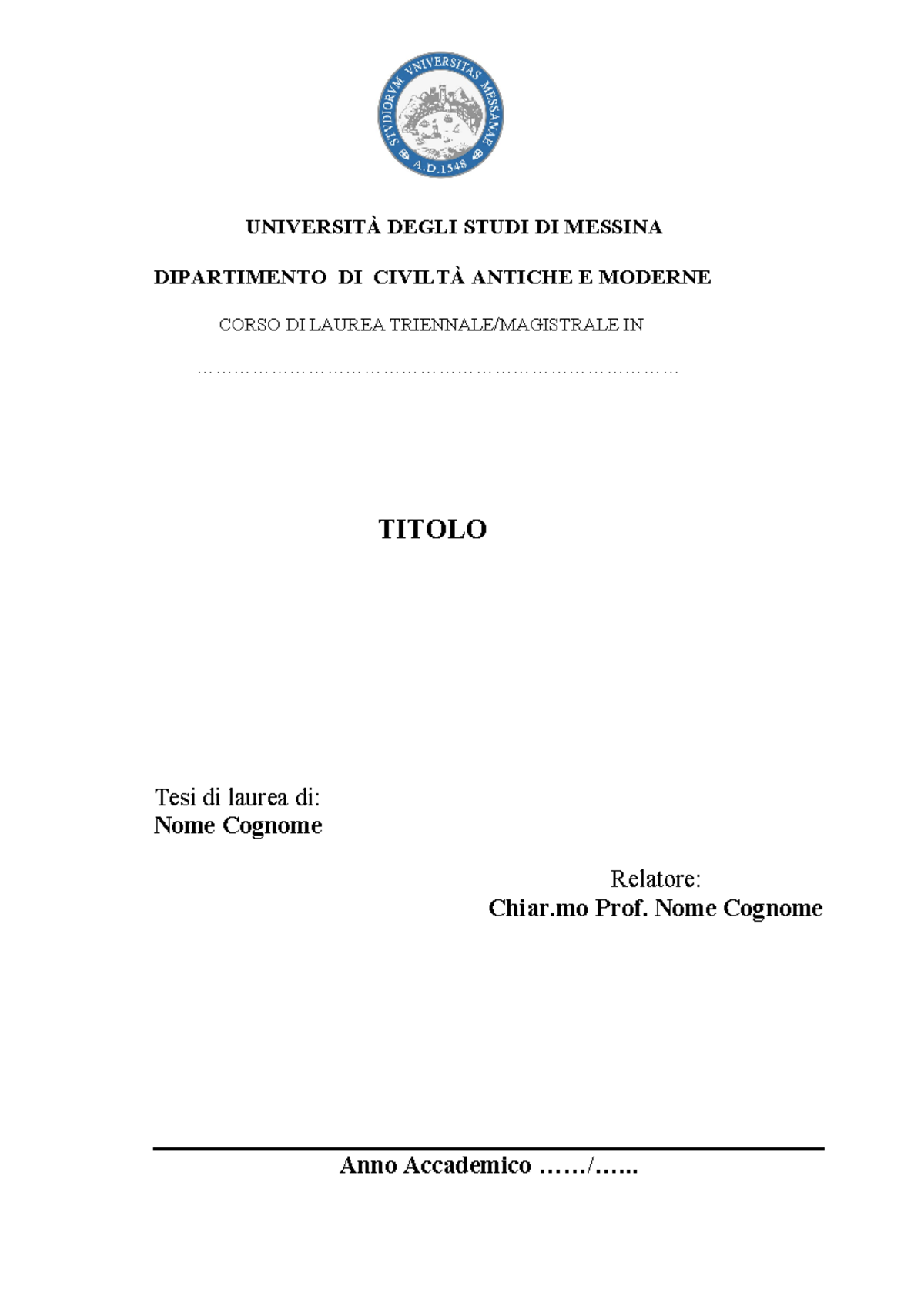 Frontespizio generale tesi fac-simile Di CAM 0 - scienze dell ...