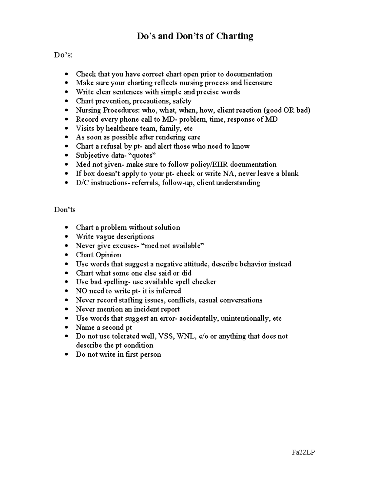 Charting Dosand Donts 23 - Do’s and Don’ts of Charting Do’s: Check that ...