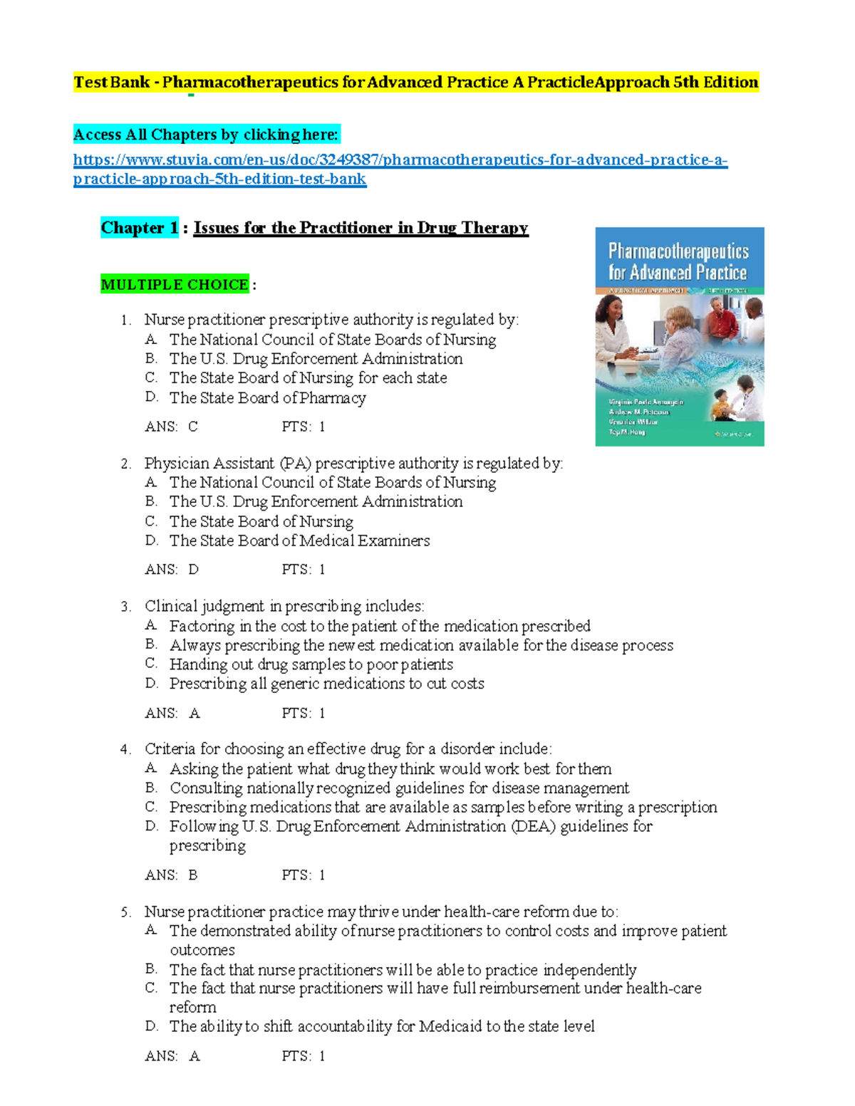 Pharmacotherapeutics for Advanced Practice A Practicle Approach 5th ...