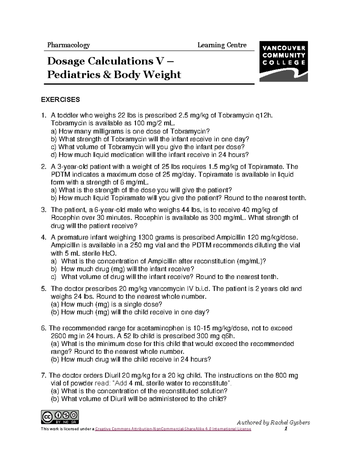 Dosage Calculations V Pediatrics - This work is licensed under a ...