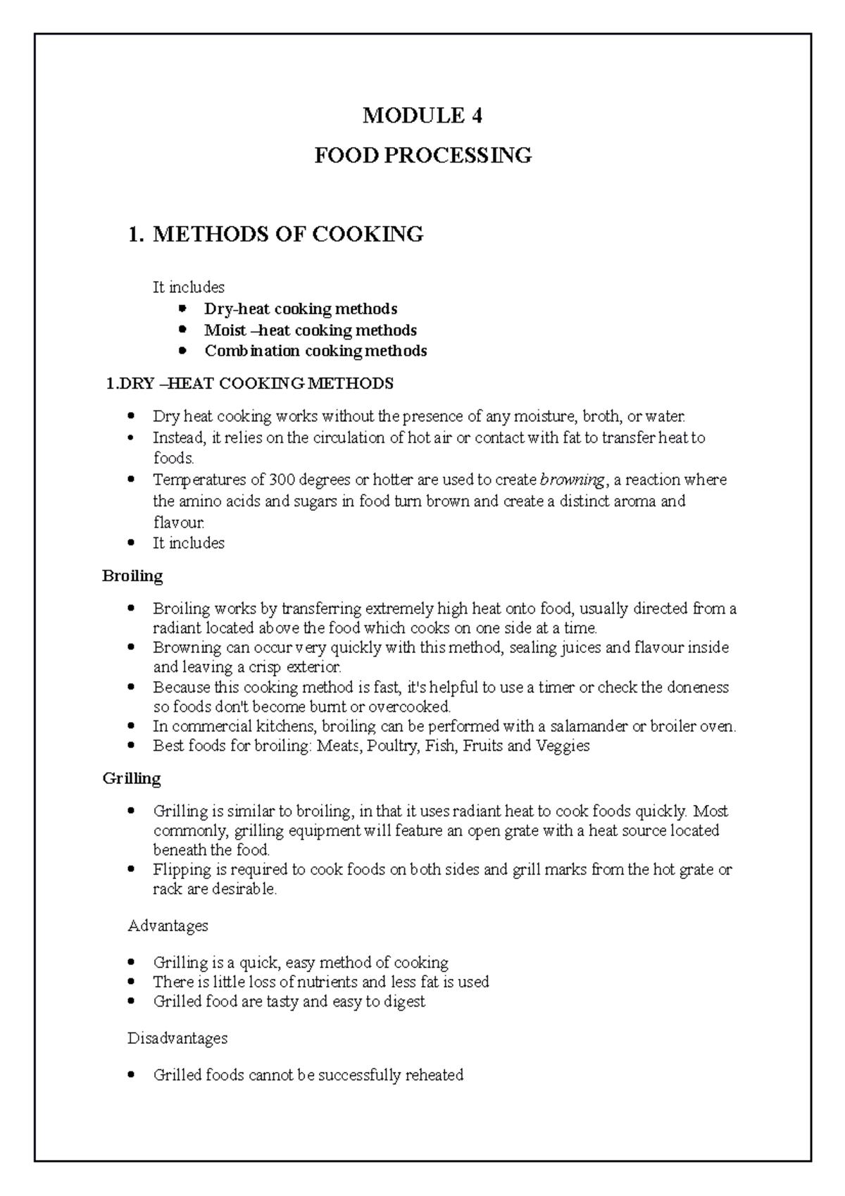 Methods of vooking - MODULE 4 FOOD PROCESSING 1. METHODS OF COOKING It ...