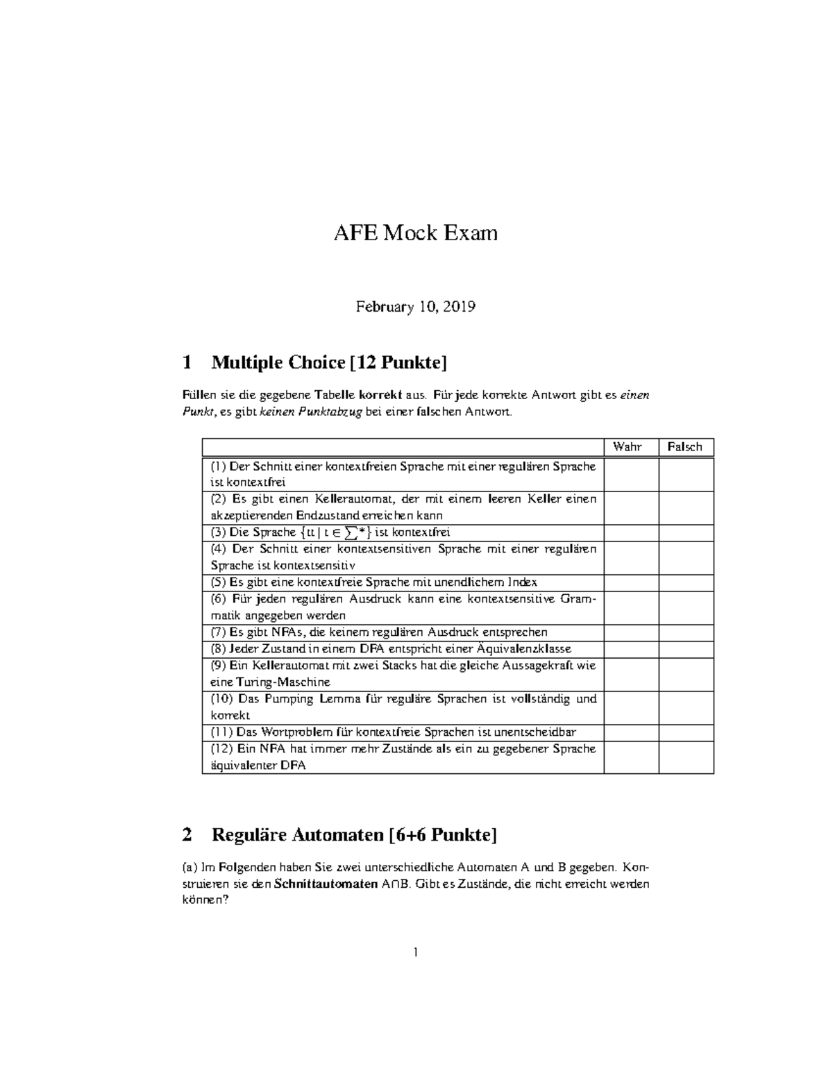 Afe Mock Exam - Altklasur - AFE Mock Exam February 10, 2019 1 Multiple ...