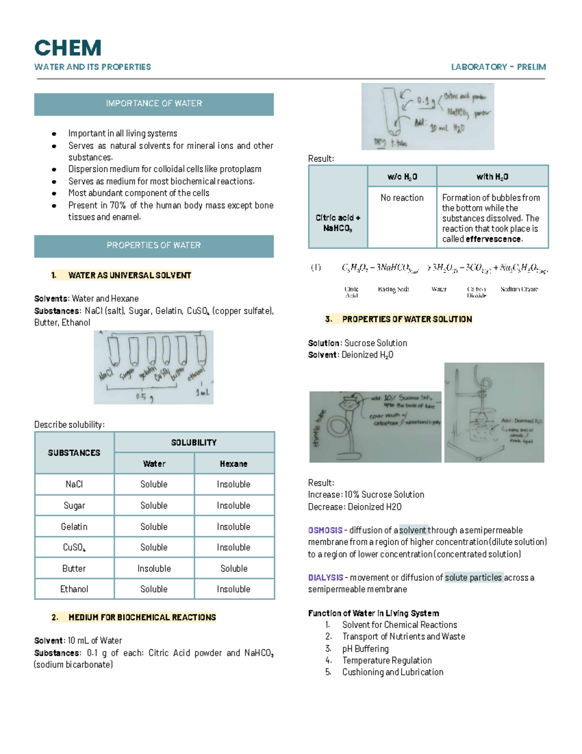 Biochem lab - water and its properties - CHEM WATER AND ITS PROPERTIES ...
