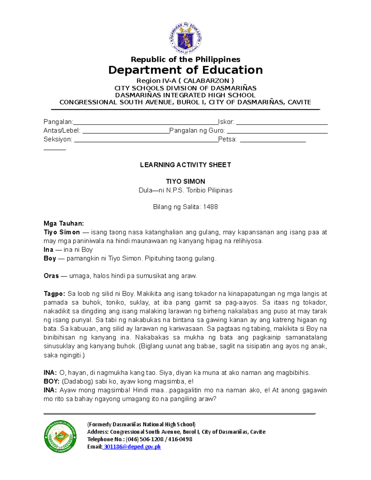 LAS-Q1-Dula-Tiyo Simon - Republic of the Philippines Department of ...