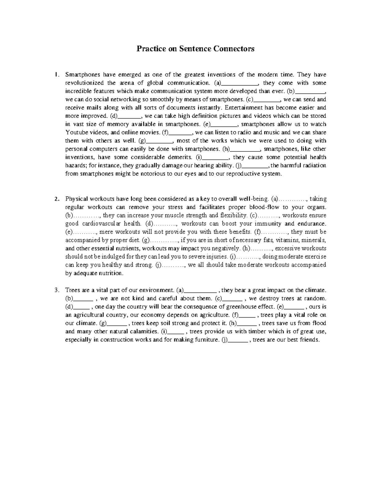 Practice on Sentence Connectors - Practice on Sentence Connectors ...