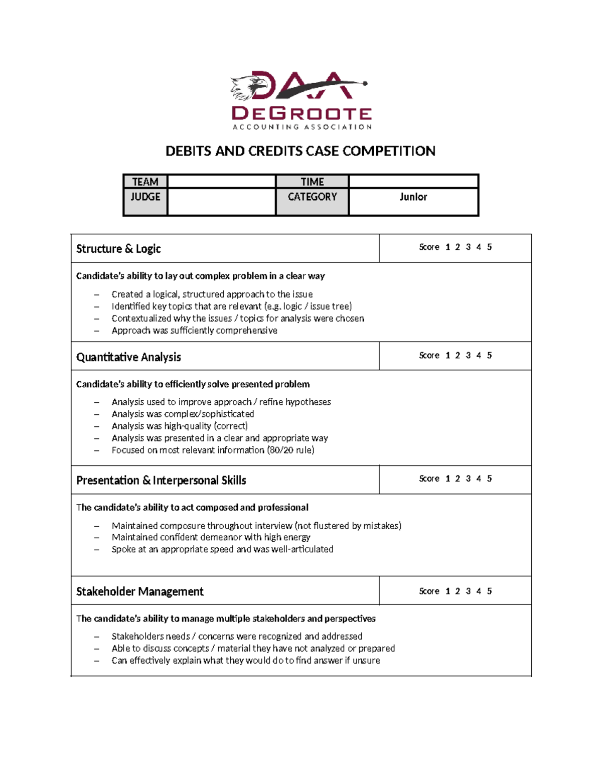 Debits&Credits-Rubric - DEBITS AND CREDITS CASE COMPETITION Structure ...