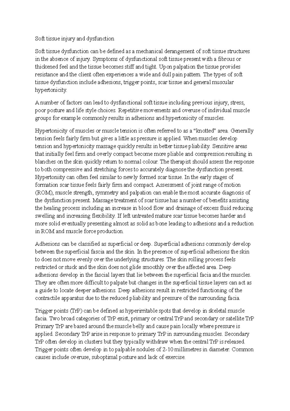 Soft tissue injury and dysfunction - Symptoms of dysfunctional soft ...