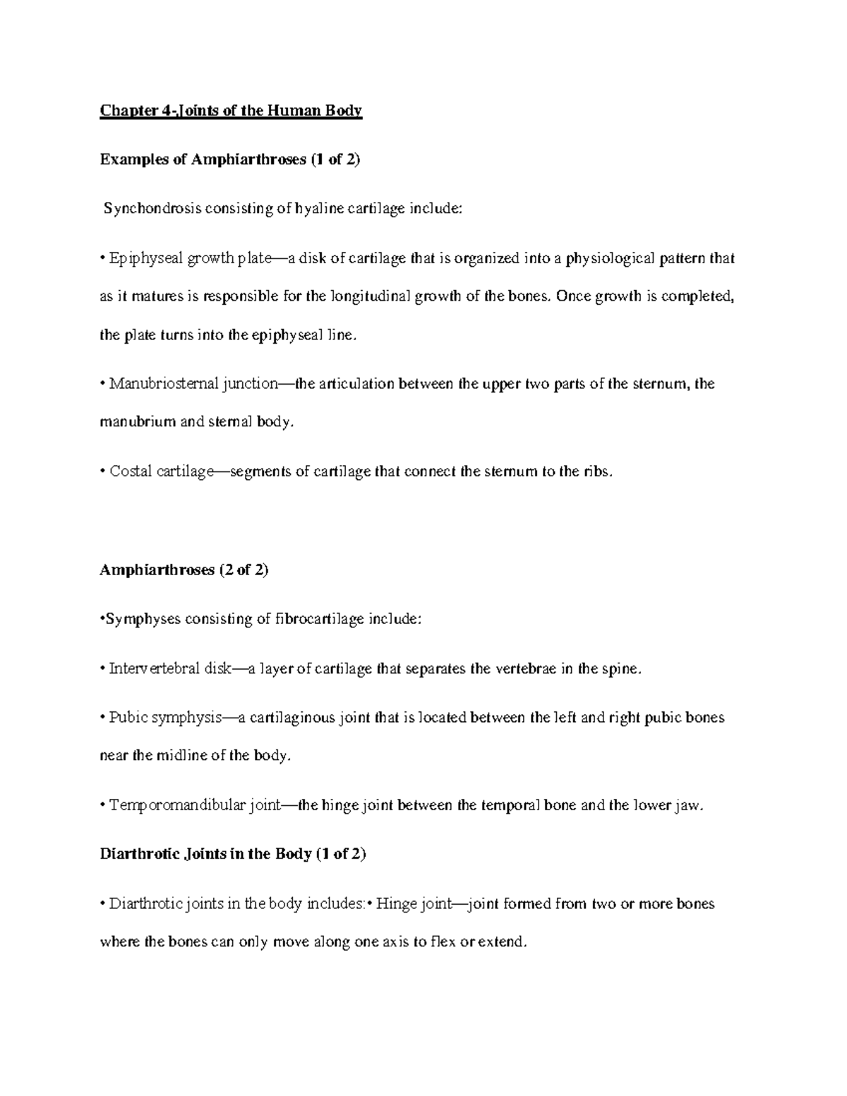Bio lec 1 - Lecture session about joints and there specifics - Chapter ...
