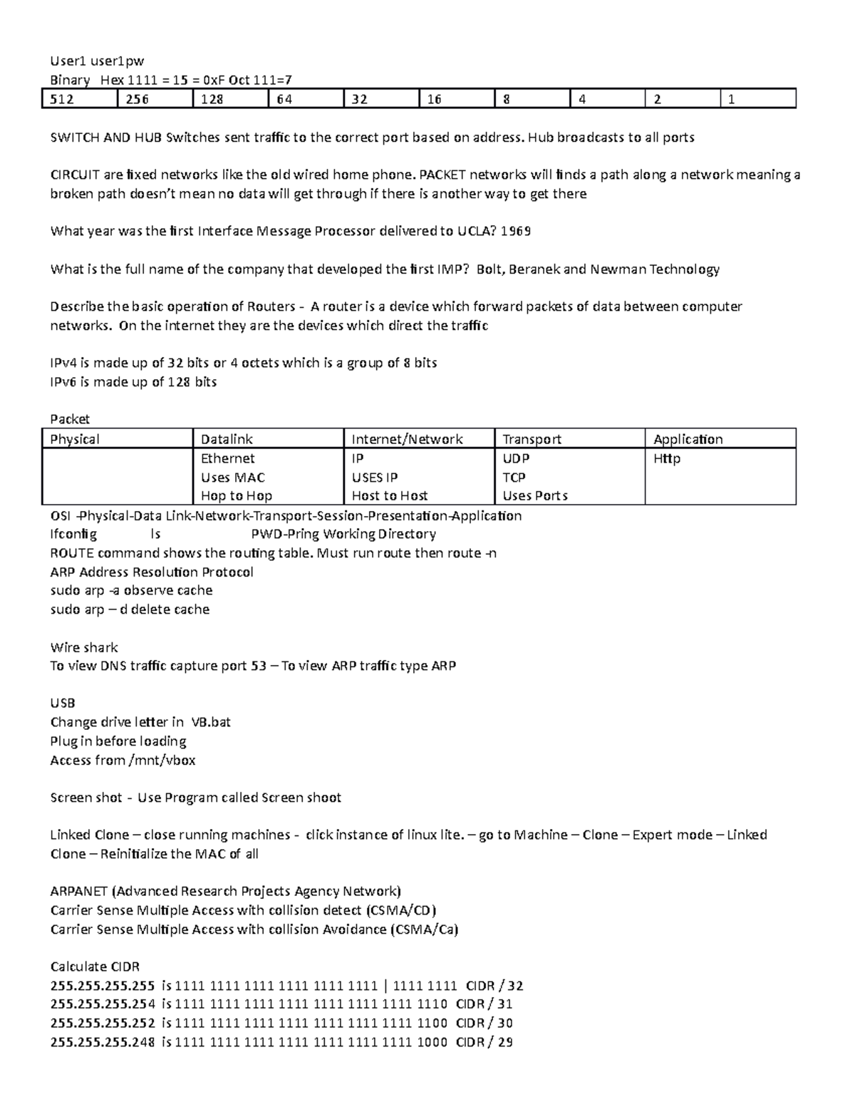 Lab test notes - Summary of content for mid semester Test - User1 ...