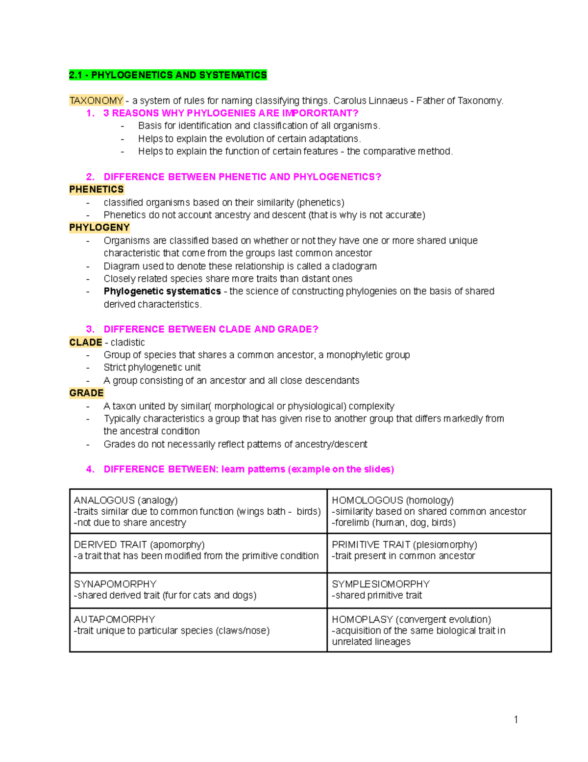 Anthp EXAM 2 - 2 - PHYLOGENETICS AND SYSTEMATICS TAXONOMY - a system of ...
