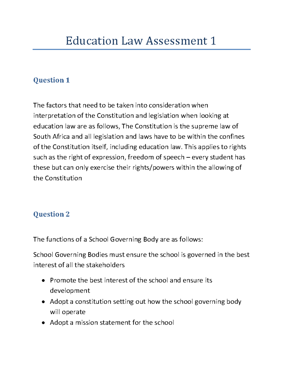 Education Law Assessment 1 - This applies to rights such as the right ...