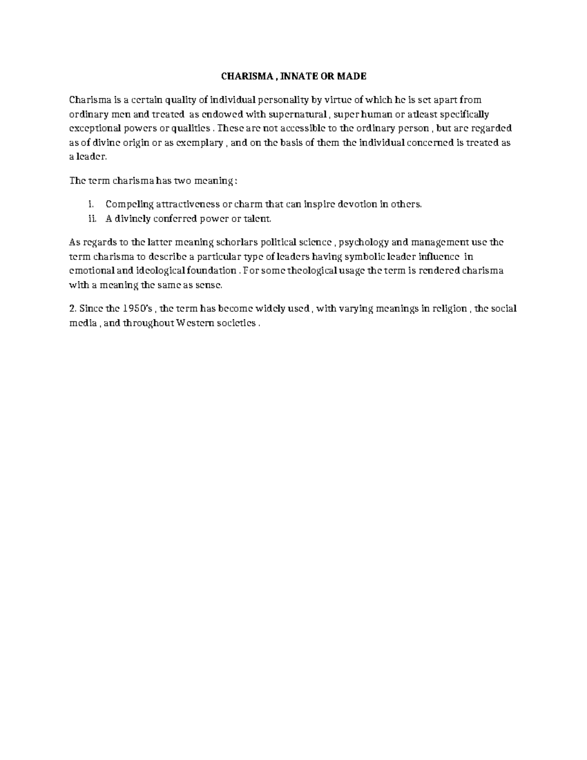 Charisma - ertryhthy - CHARISMA , INNATE OR MADE Charisma is a certain ...