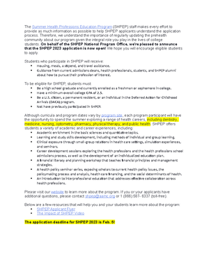 Shpep 2022-2023 - aye - The Summer Health Professions Education Program ...
