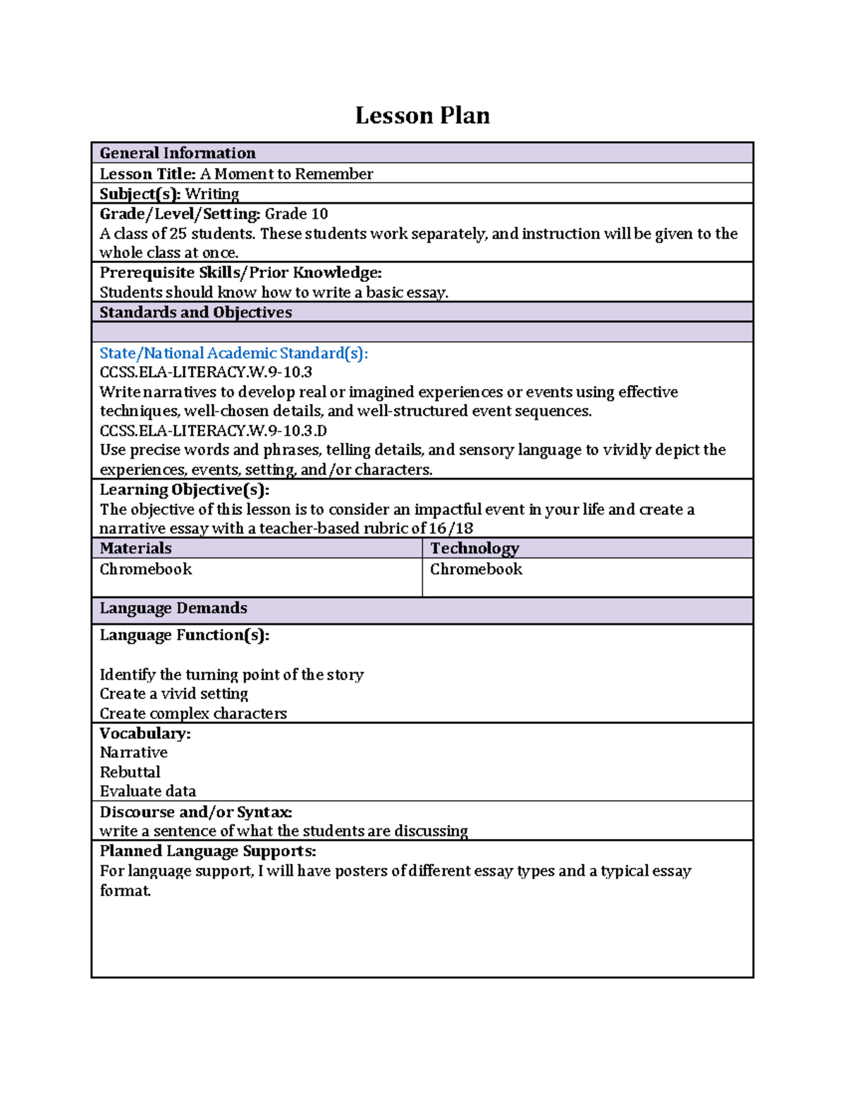 D091 Task 2 passed first time - Lesson Plan General Information Lesson ...