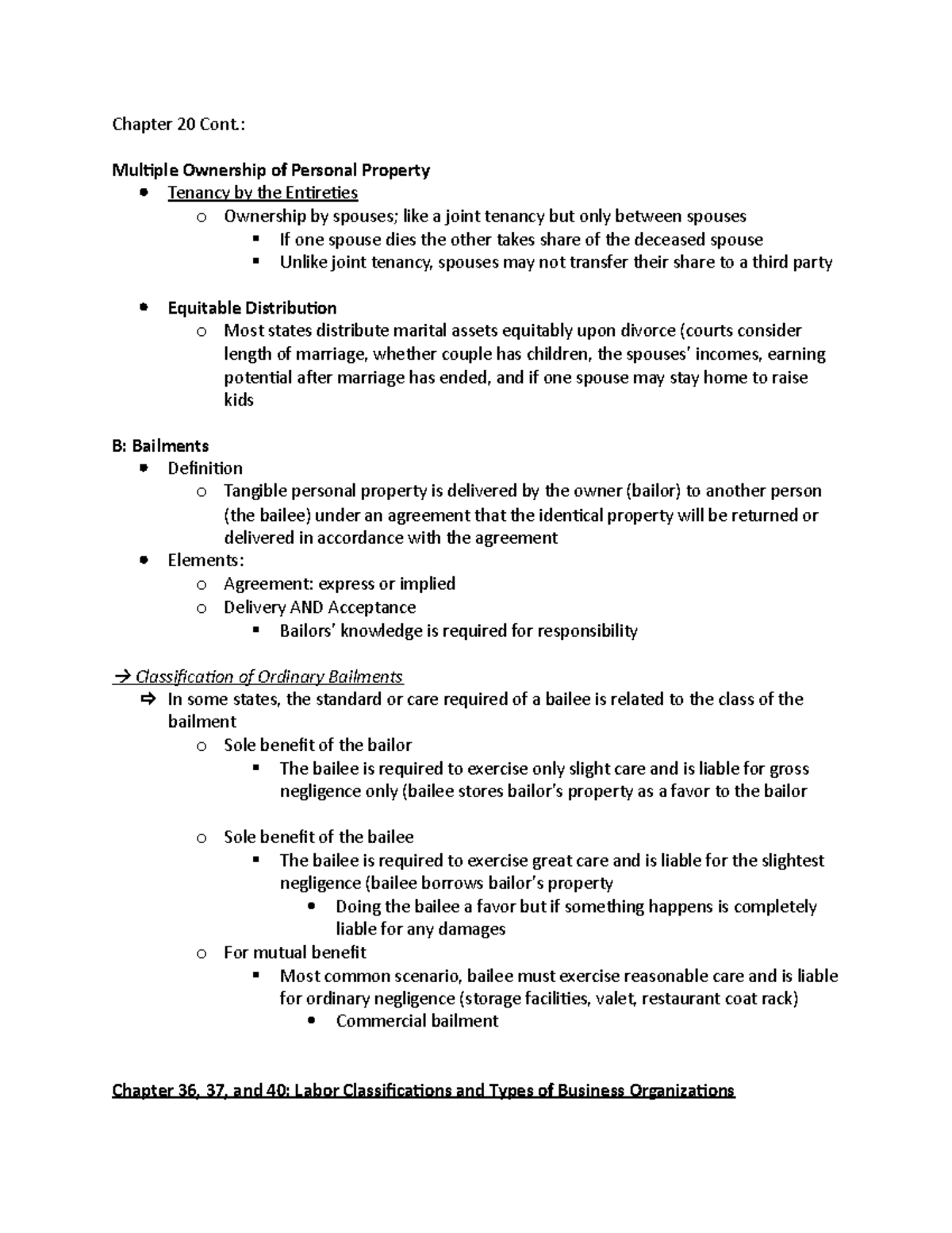 Notes on Labor Classifications, Types of Business Organizations ...