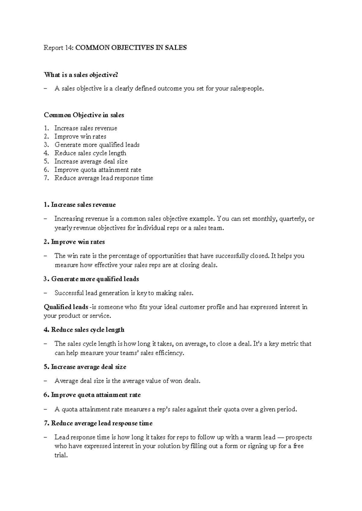 Sales Reviewer - Report 14: COMMON OBJECTIVES IN SALES What is a sales ...