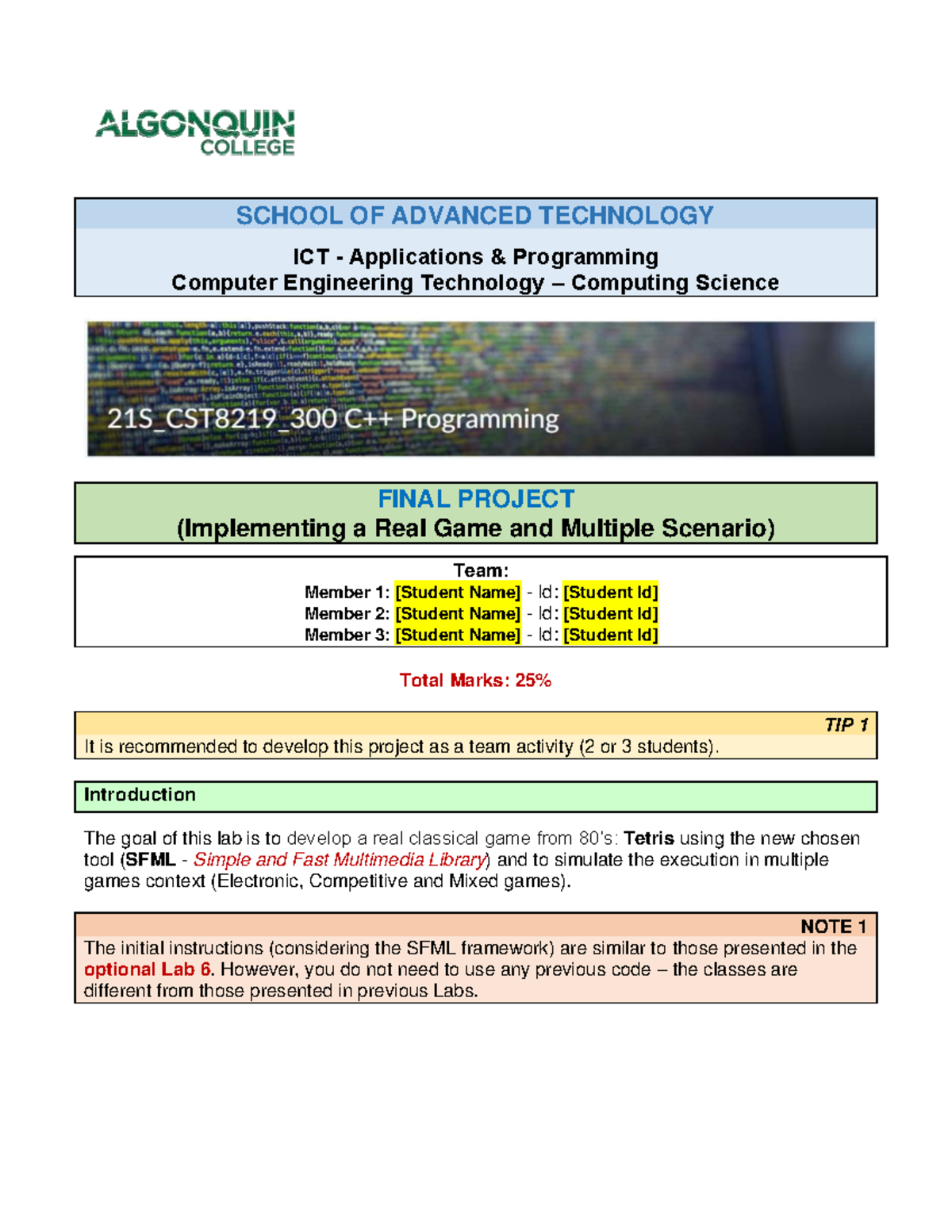 CST8219 Final Project - SCHOOL OF ADVANCED TECHNOLOGY ICT ...