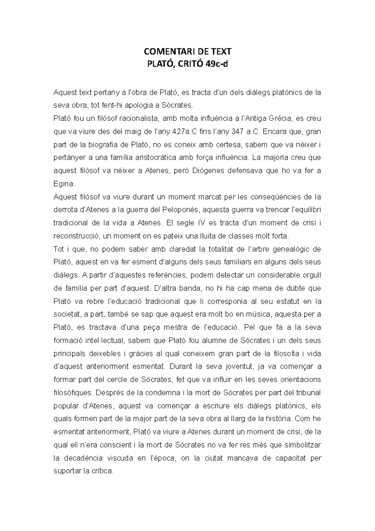 Comentari DE TEXT 2, plató comentara obligatori - COMENTARI DE TEXT ...