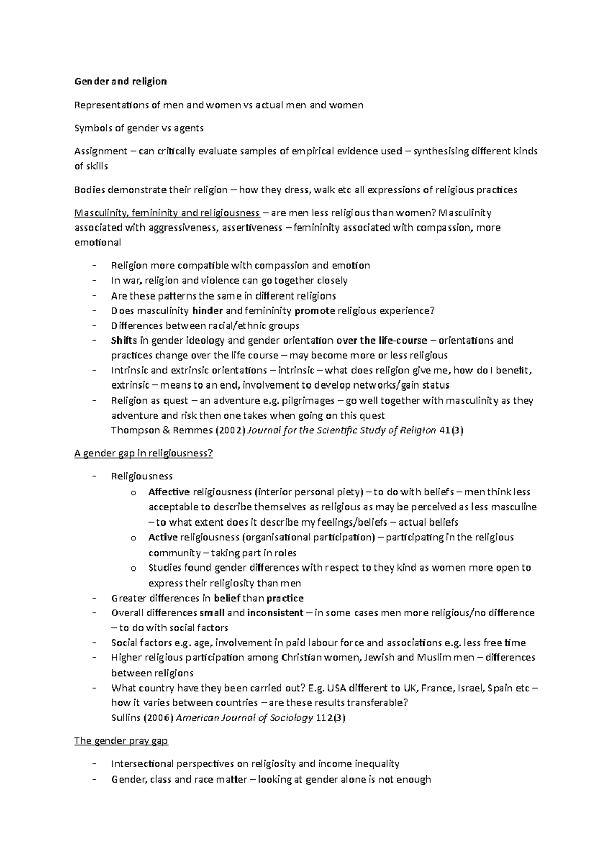 Lecture 10 Gender and religion - Gender and religion Representations of ...