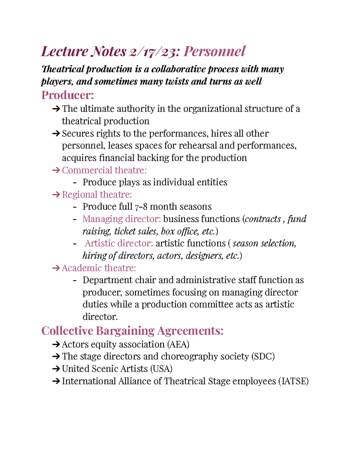 Personnel - notes - Lecture Notes 2/17/23: Personnel eatrical ...