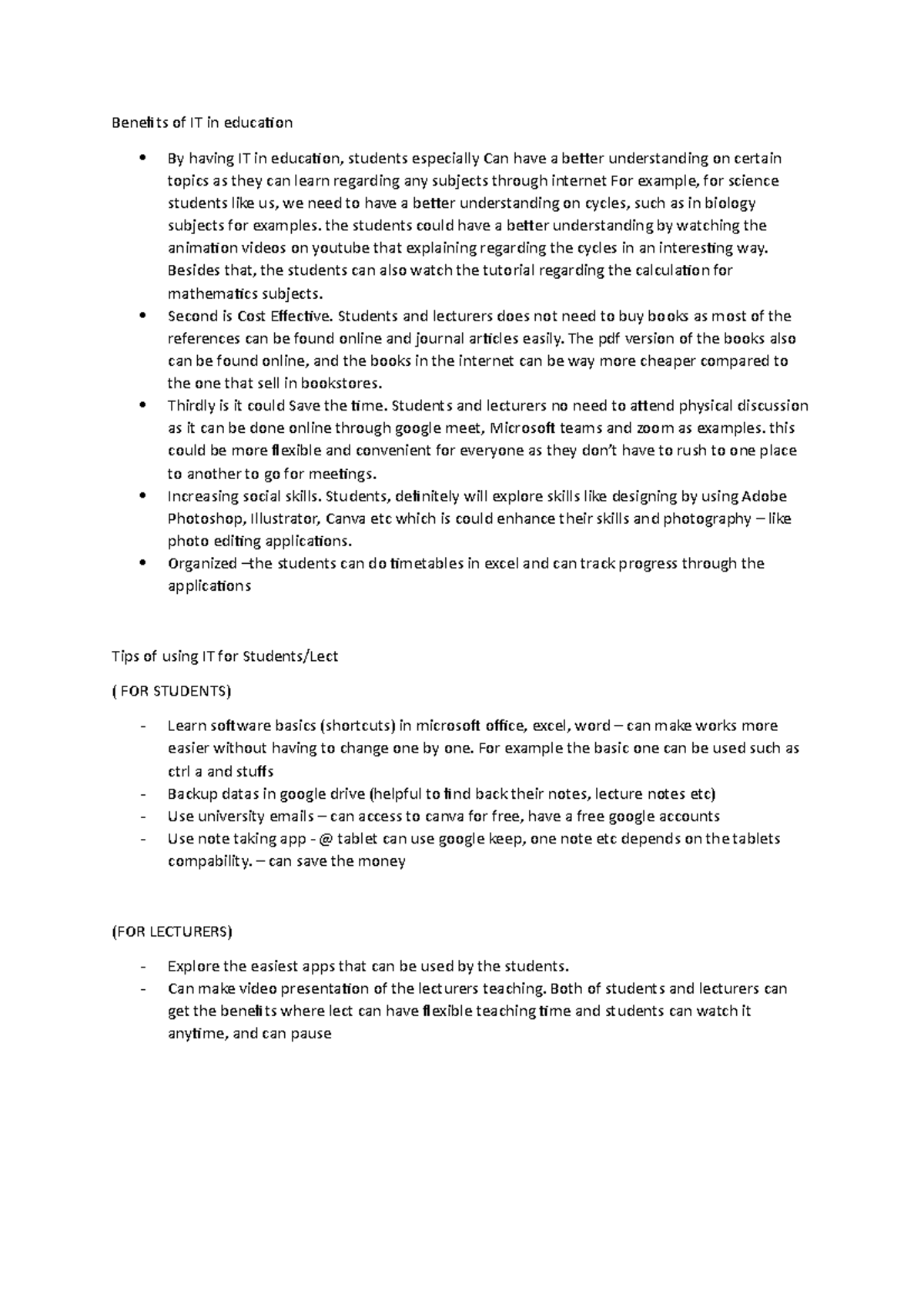 ICT 400 assignment Benefits of IT in education - Benefits of IT in ...