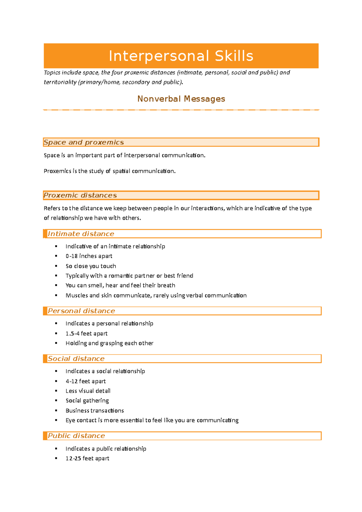 Interpersonal Skills 6 - Interpersonal Skills Topics include space, the ...