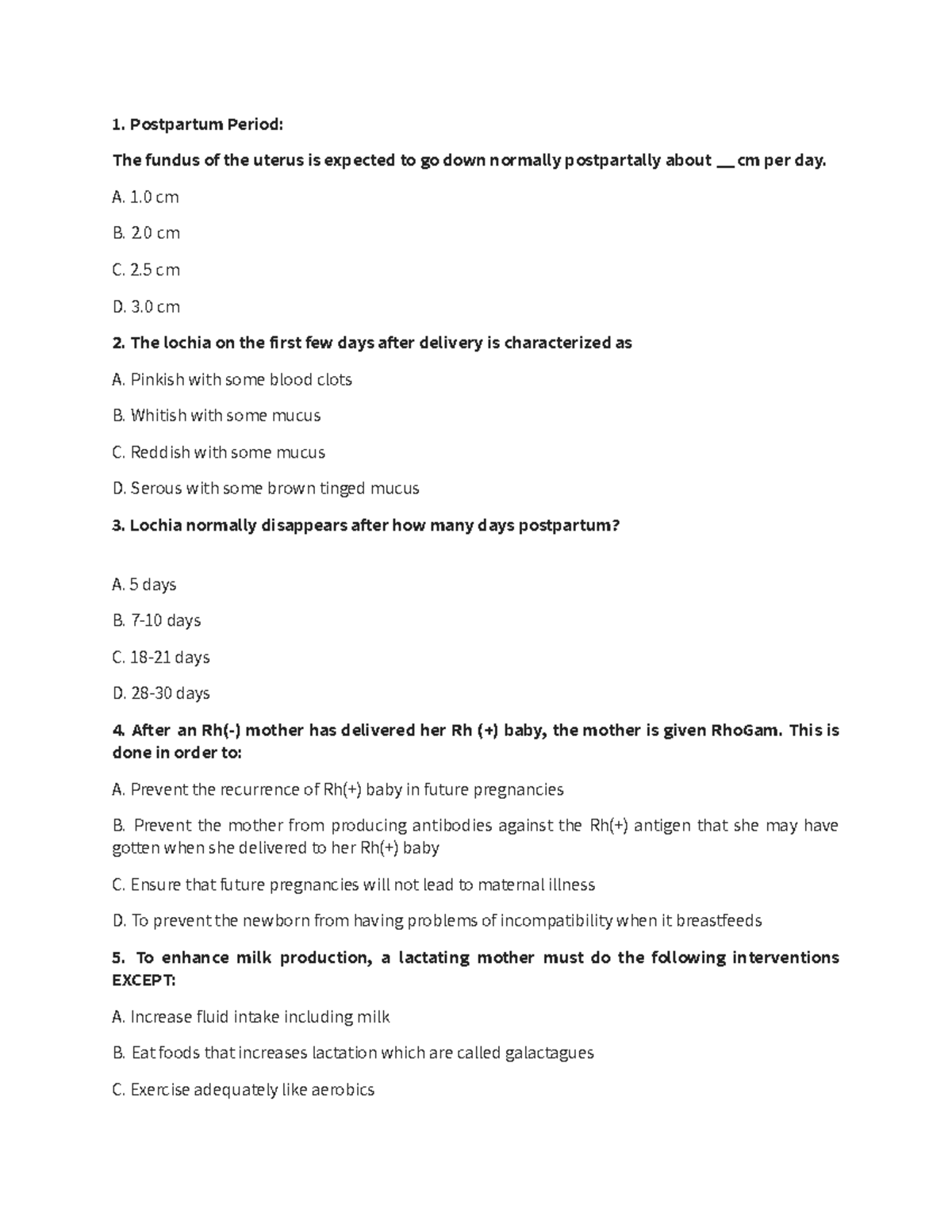 Maternal and Child Nursing Part 6 - Postpartum Period: The fundus of ...