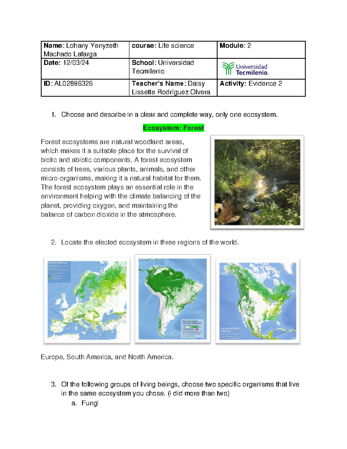 Evidence 2 Life science - Name: Lohany Yenyzeth Machado Lafarga course ...