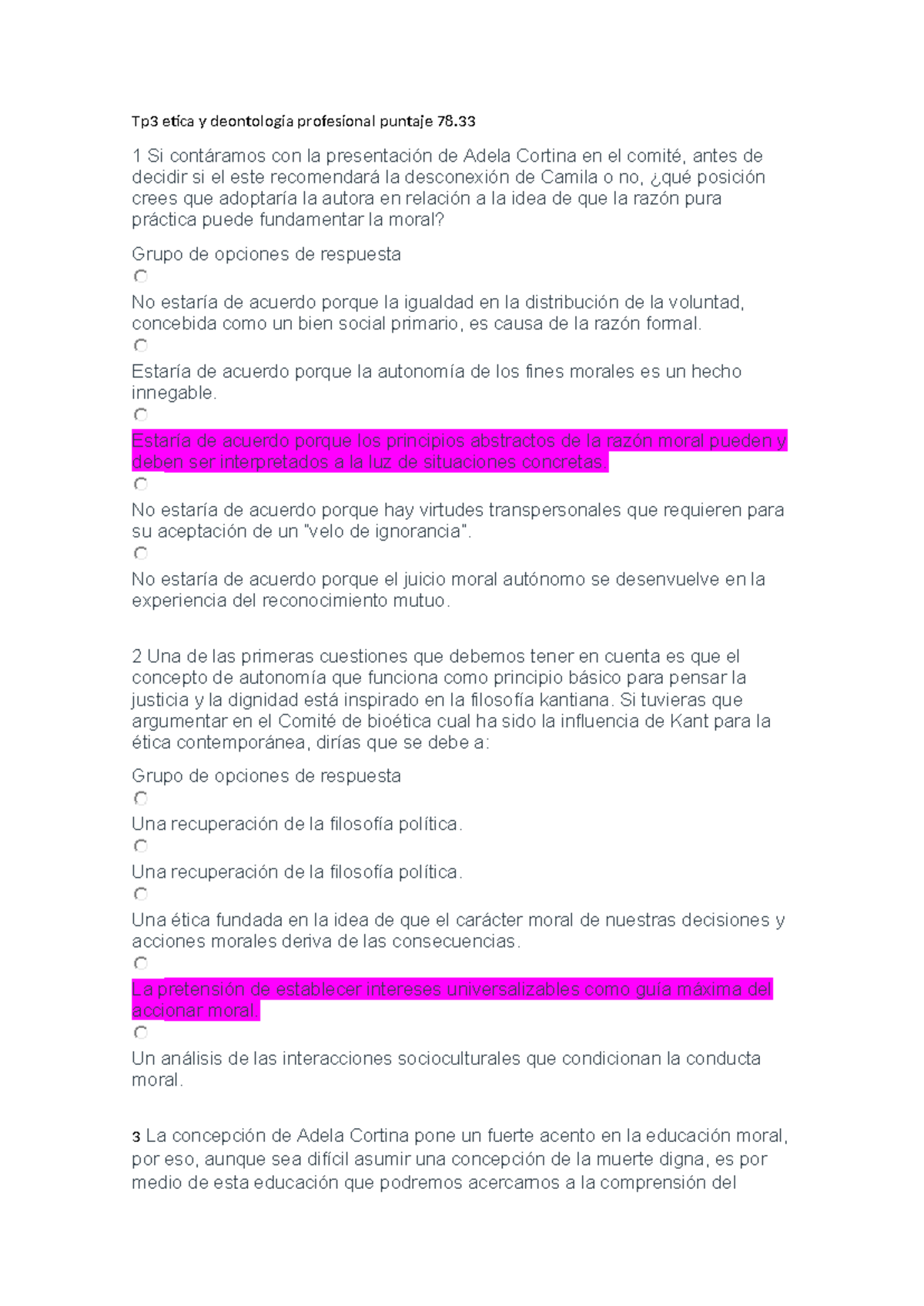 Tp3 etica y deontologia profesional puntaje 78 - 1 Si contáramos con la presentación de Adela ...