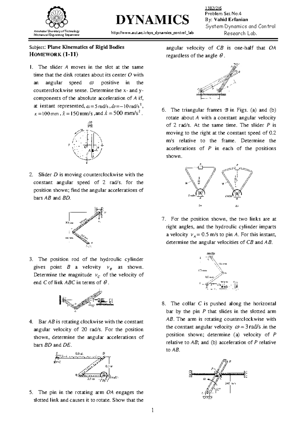 Dynamics-problem set 4 - Amirkabir University of Technology Mechanical ...