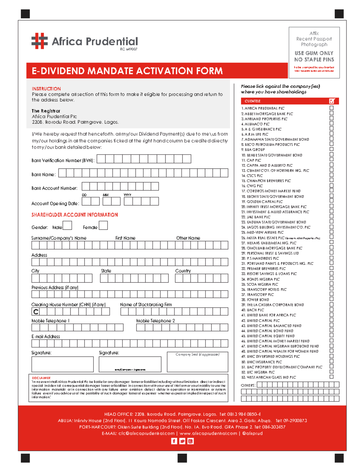 Afric-Prudential- Edmms-Form 2018 - E-DIVIDEND MANDATE ACTIVATION FORM ...