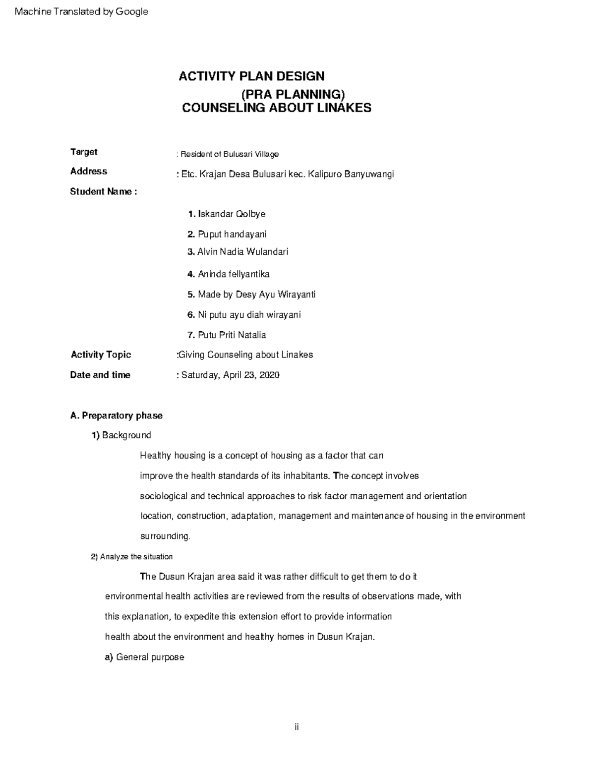 Medical Surgical-21 - 2) Analyze the situation 1. Iskandar Qolbye ...