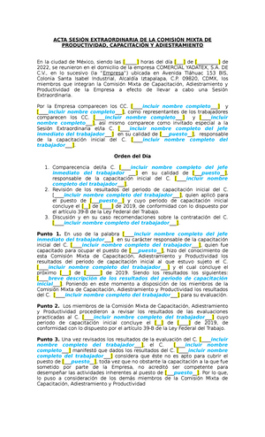 3.- Formato Acta Consitutiva Comisión Mixta de Capacitación Adiestramien - ACTA CONSTITUTIVA DE ...