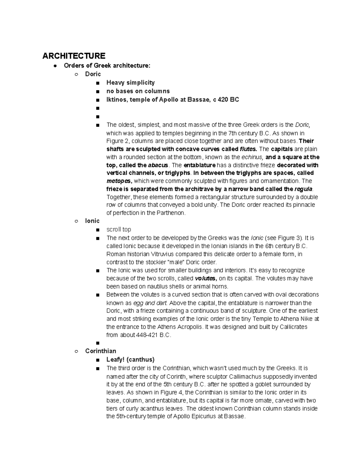 Greek Architecture - Notes in detail from Prof Verrot's Class. Any ...