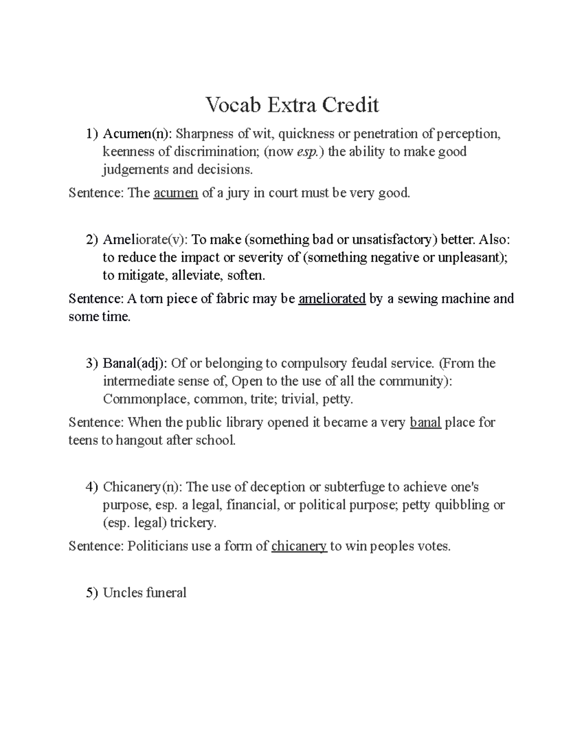 ENGL Vocab EXC - extra credit - Vocab Extra Credit Acumen(n): Sharpness ...