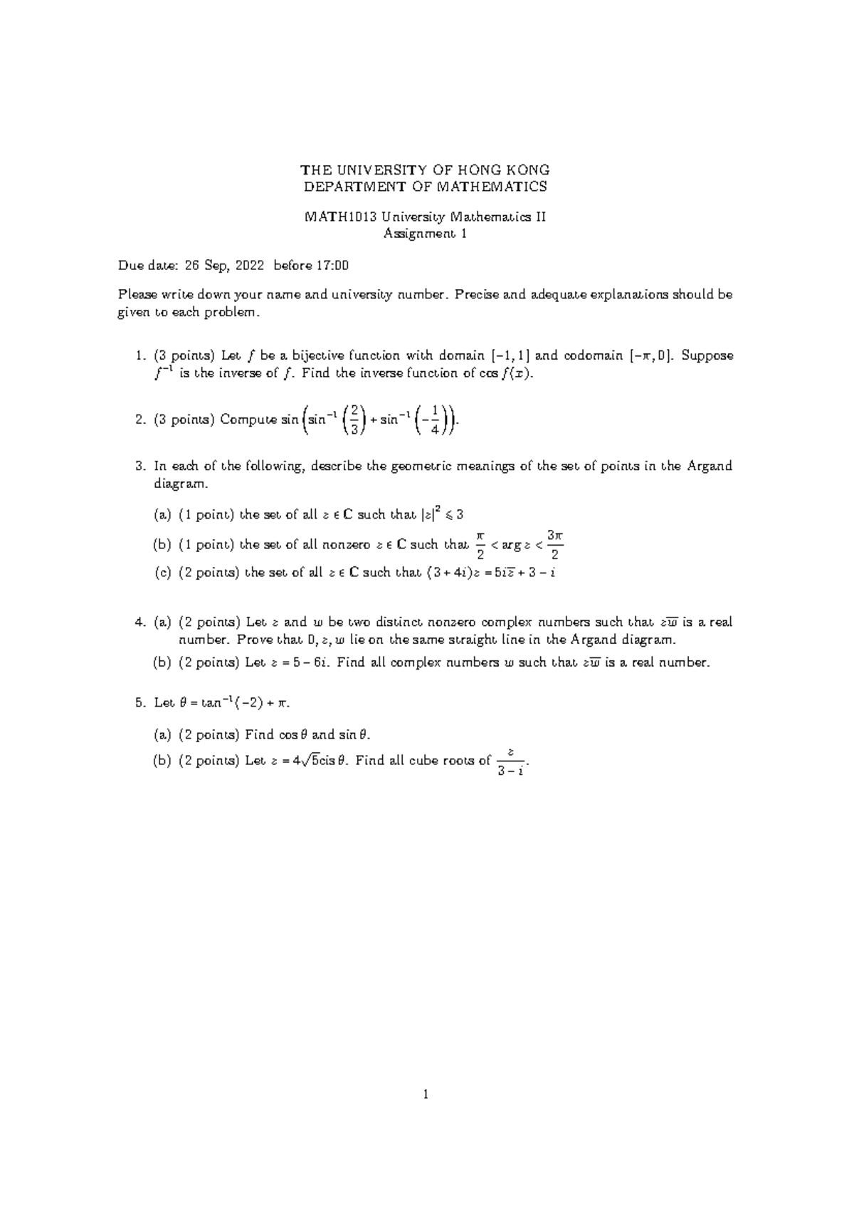 all 5 assignments of math1013 calculus II - DEPARTMENT OF MATHEMATICS MATH1013 University - Studocu