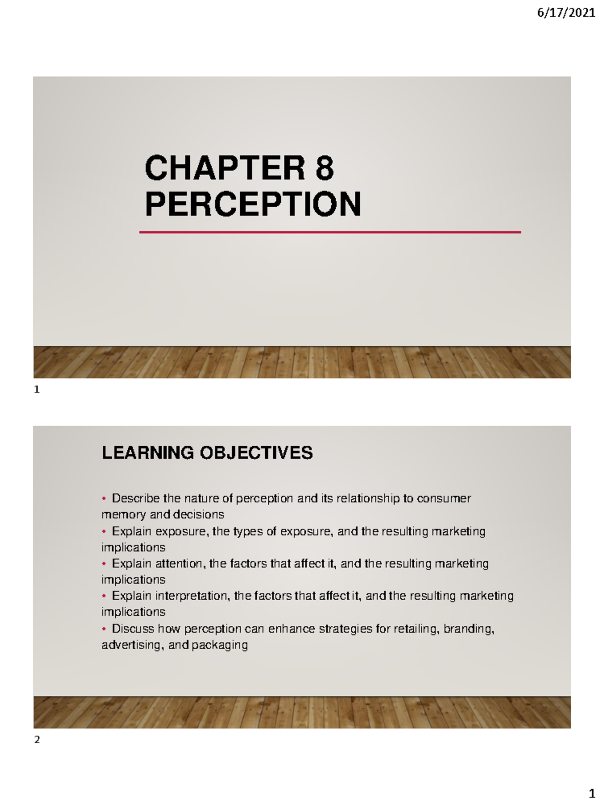 Chapter 8 - adasdadsa - CHAPTER 8 PERCEPTION LEARNING OBJECTIVES ...