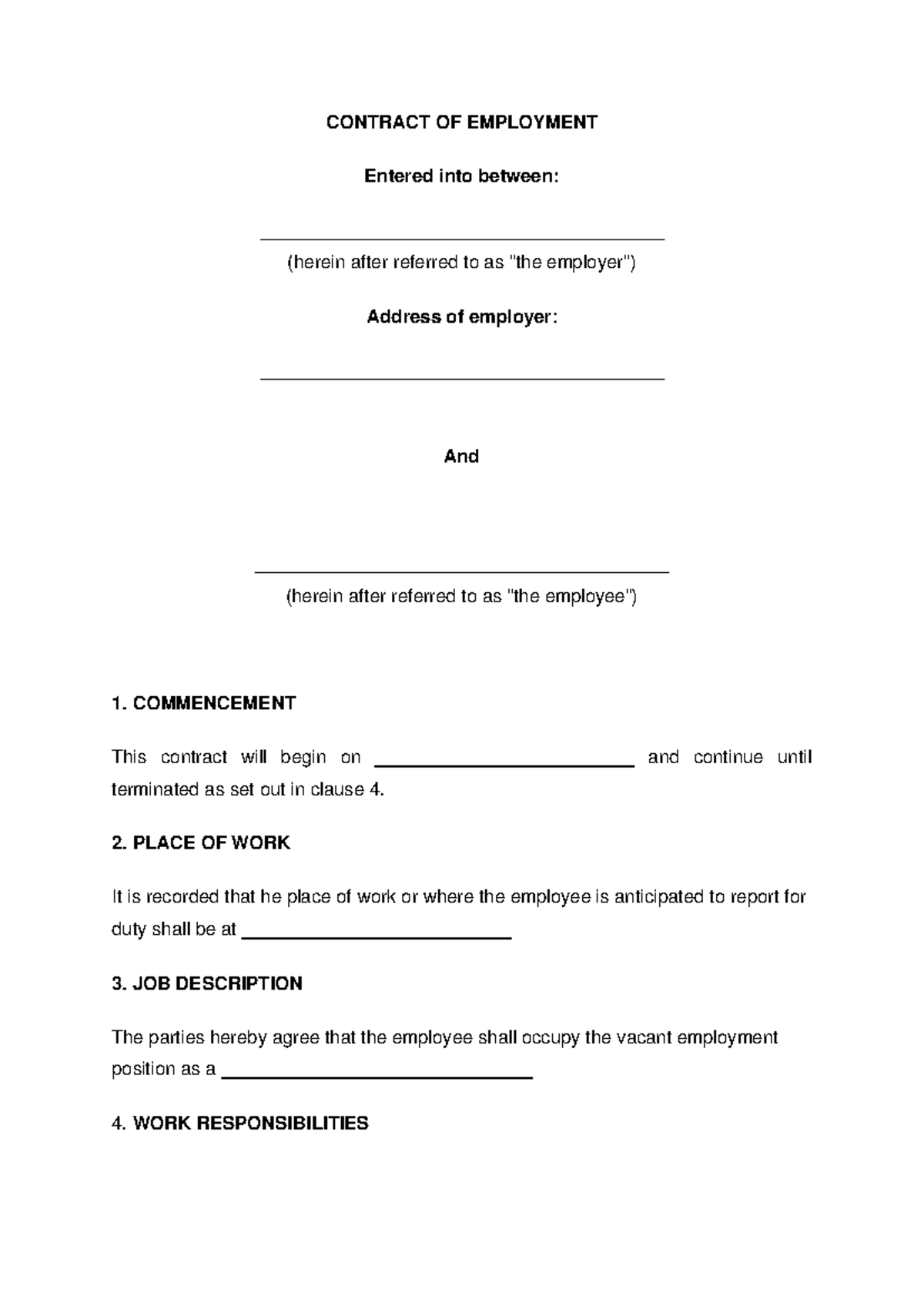 Employment Contract Drafted - CONTRACT OF EMPLOYMENT Entered into ...