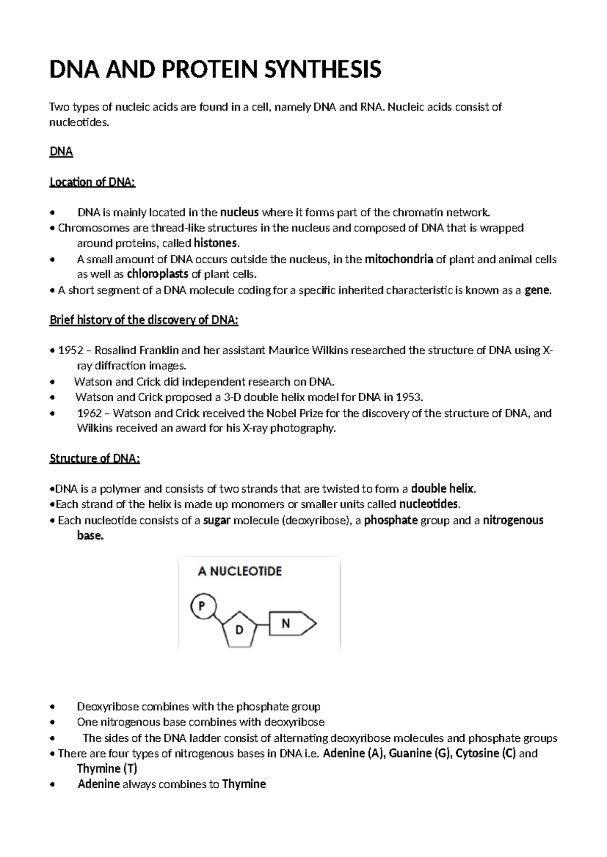 DNA AND Protein Synthesis - DNA AND PROTEIN SYNTHESIS Two types of ...