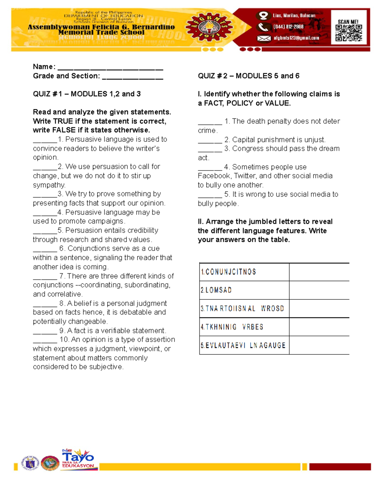 Second- Quarter-QUIZ in English 10 - Name ...
