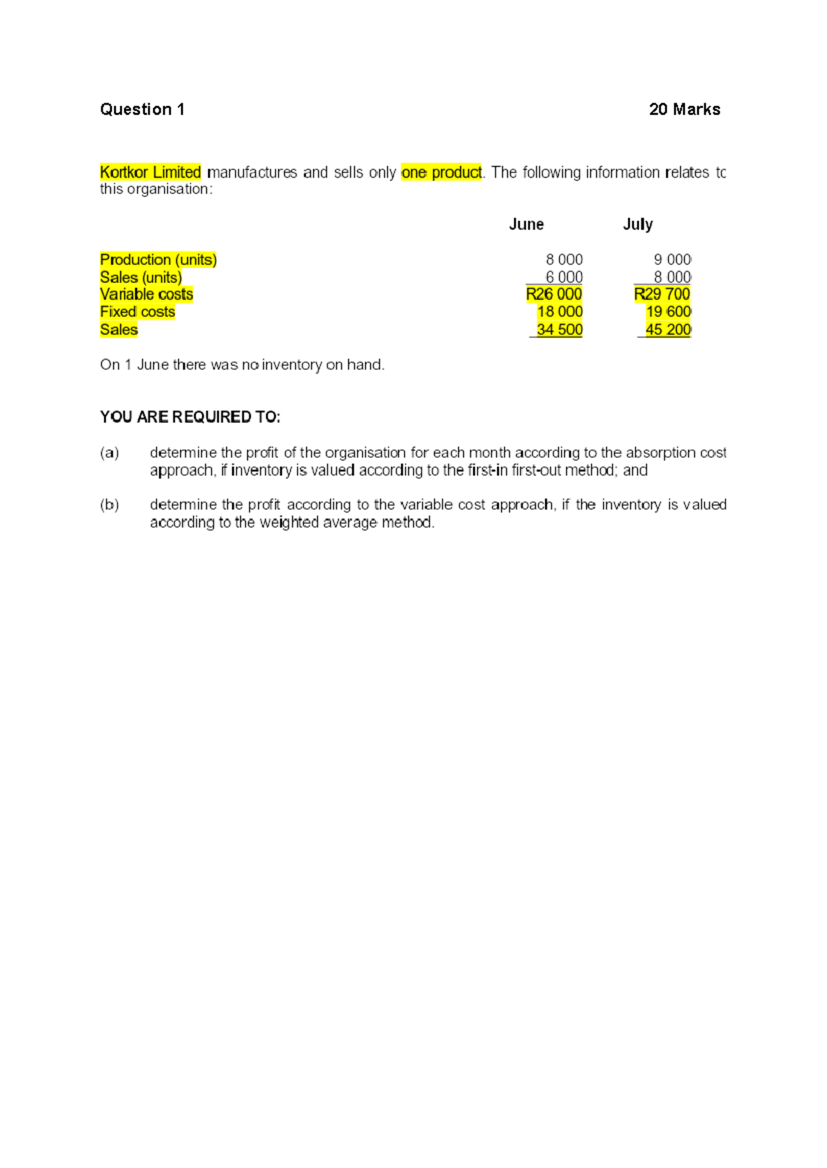 Tutorial Questions - Variable and Absorption costing (practice tut, no solution) - Studocu