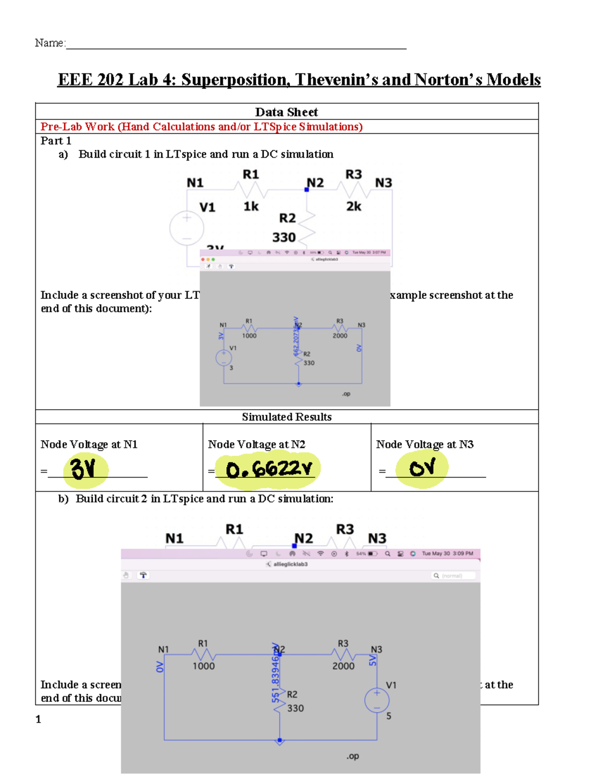 EEE 202 Lab 3 Superposition Thevenin and Norton DATA Sheet Online ...
