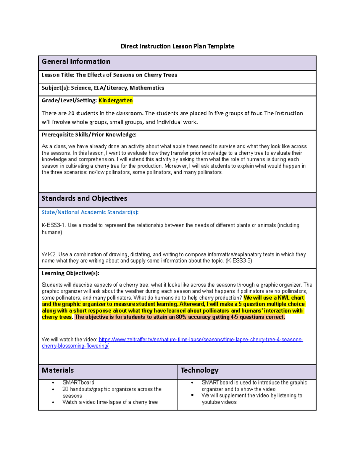 Task 2 - Completing task 2. - Direct Instruction Lesson Plan Template General Information Lesson ...