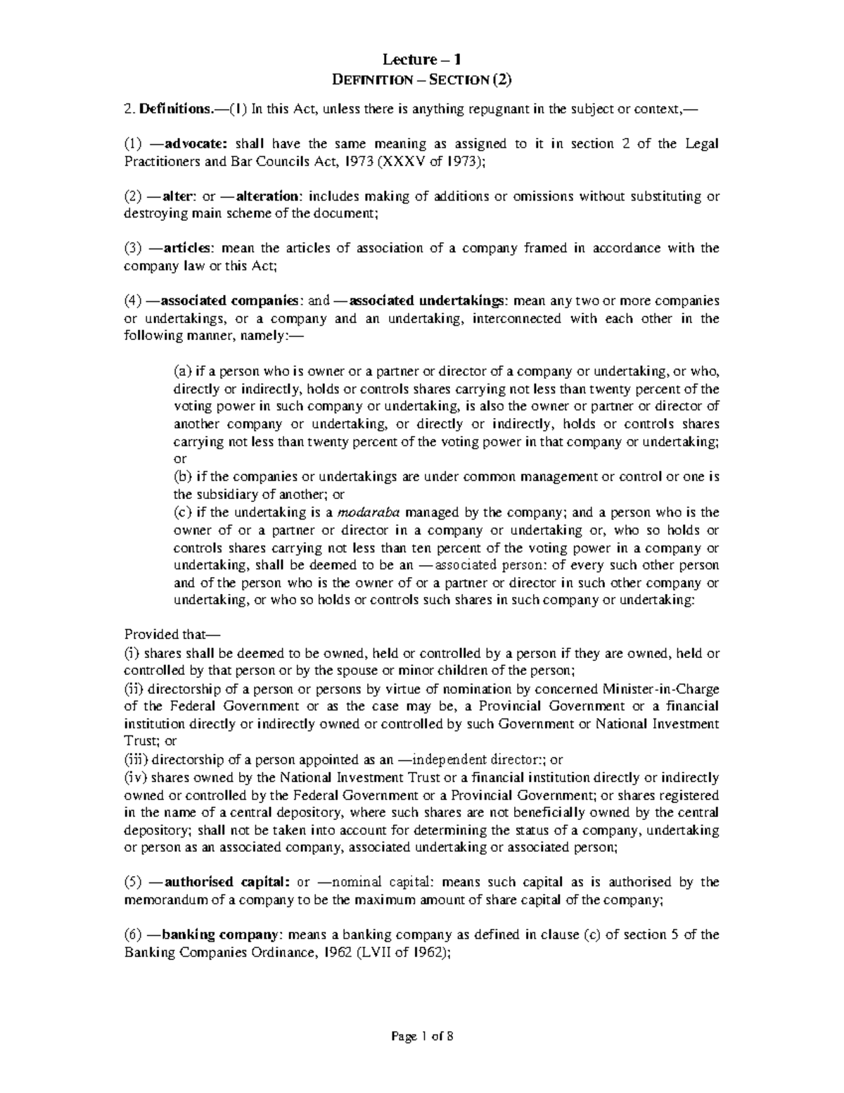 Lecture - 1 - Section 2 - Definitions - DEFINITION – SECTION (2 ...