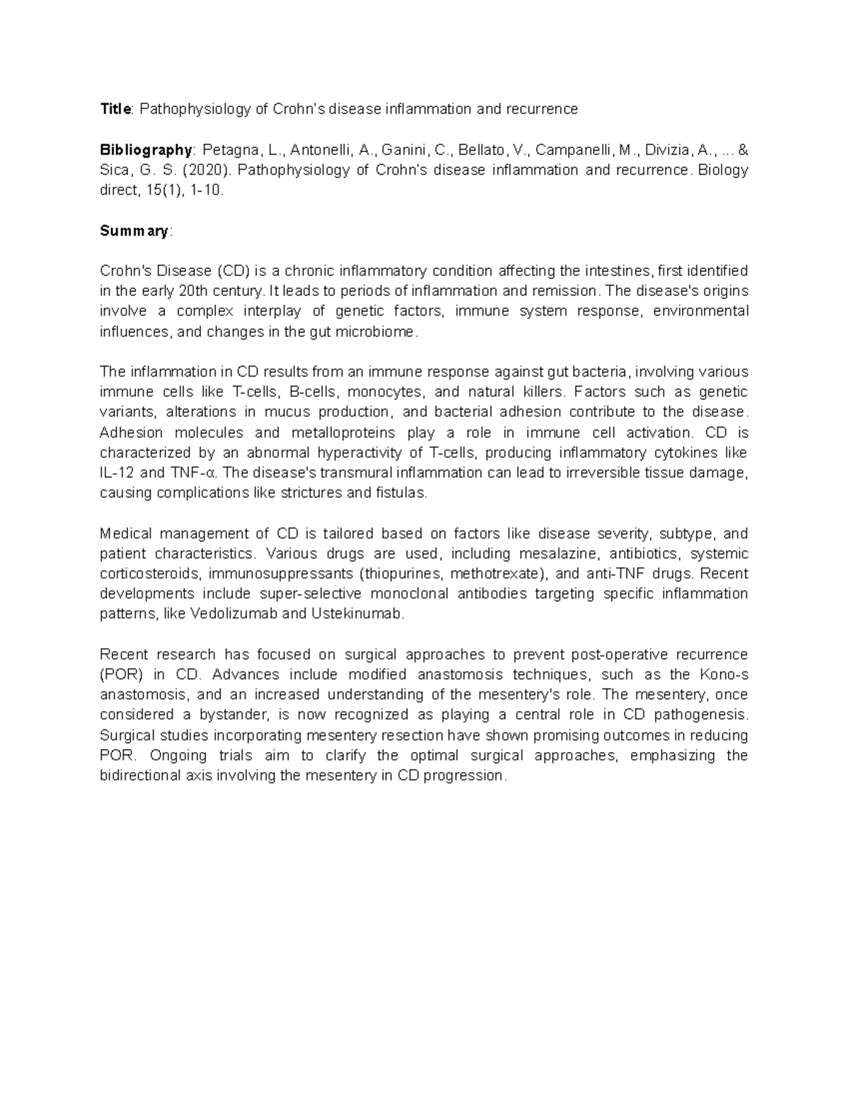 Crohns-disease- Reading - Title: Pathophysiology of Crohn’s disease ...