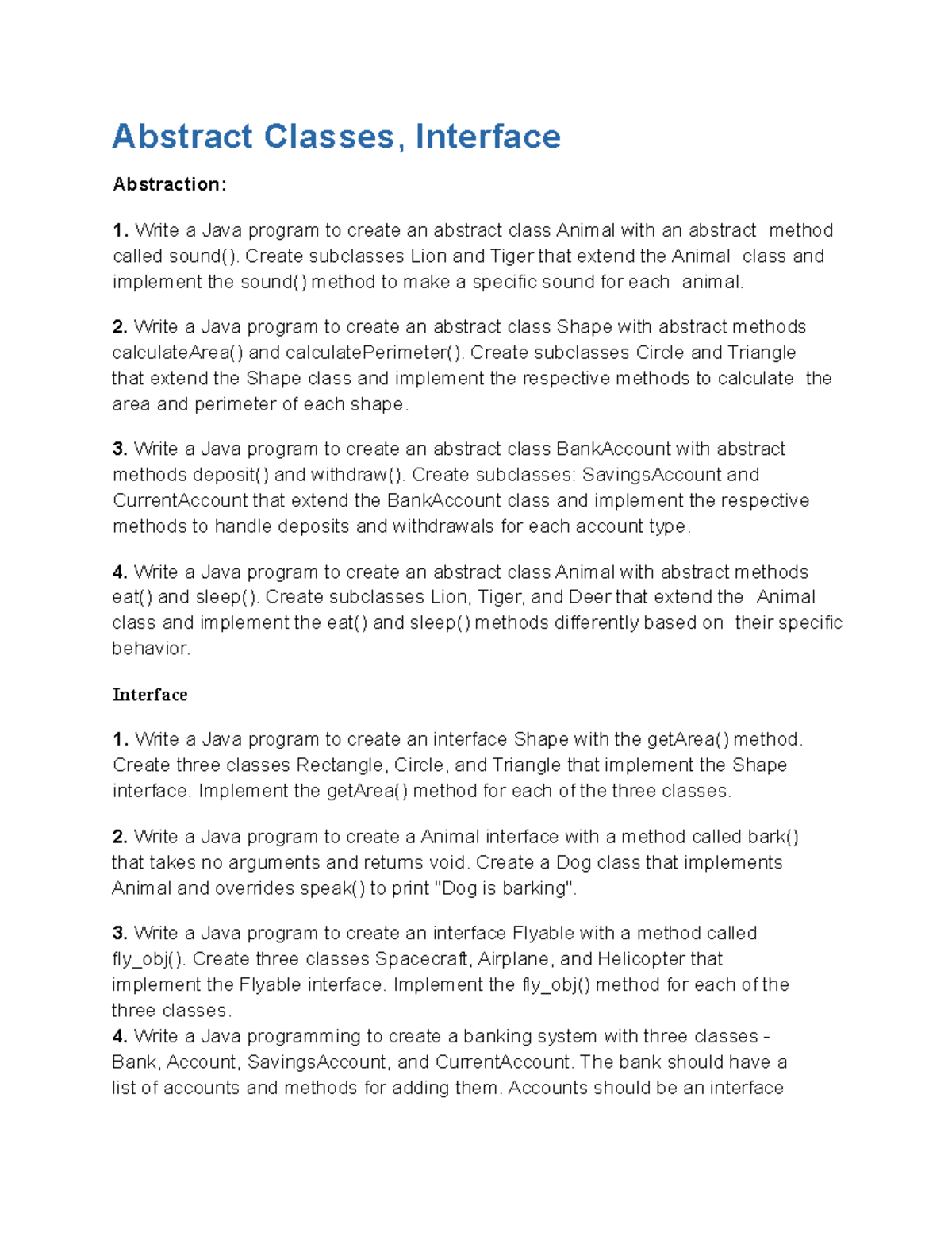 practice example for lab - Abstract Classes, Interface Abstraction: 1 ...